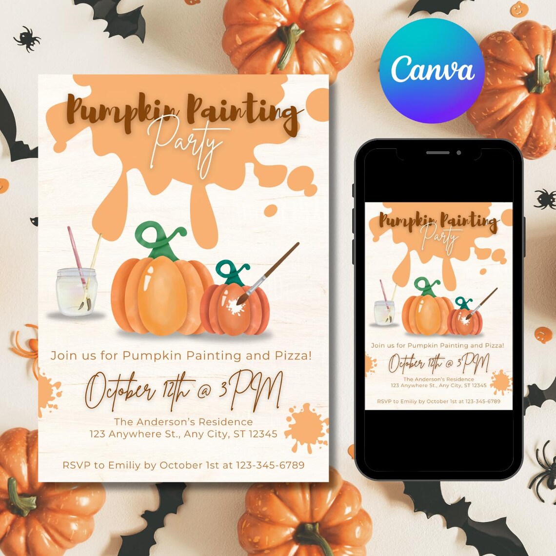 Pumpkin Painting Party Invitation Pumpkin Template October Party ...