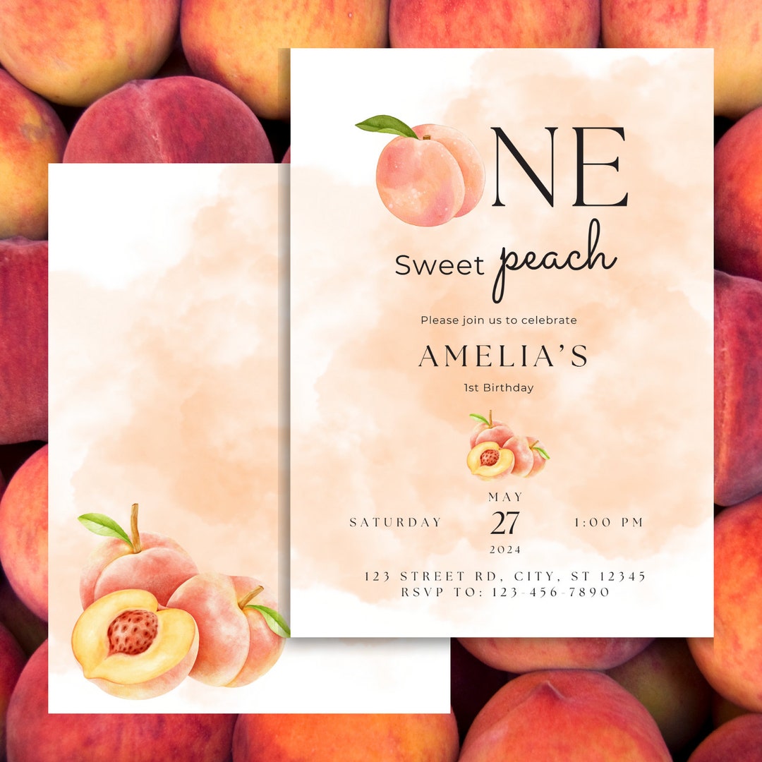 One Sweet Peach Template 1st Birthday Peachy Invitation Editable - Etsy