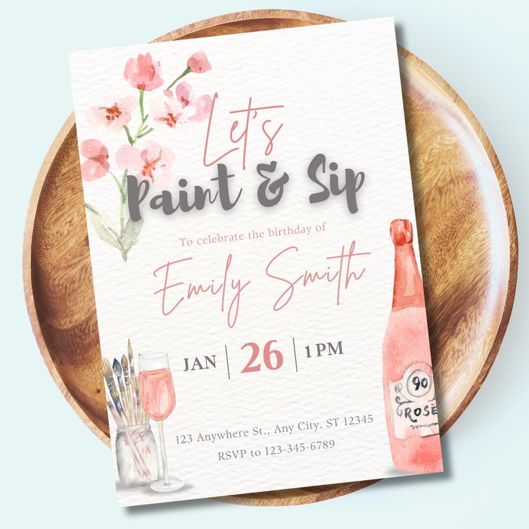 Paint and Sip Invitation Template Adult Birthday Party Invite Editable ...