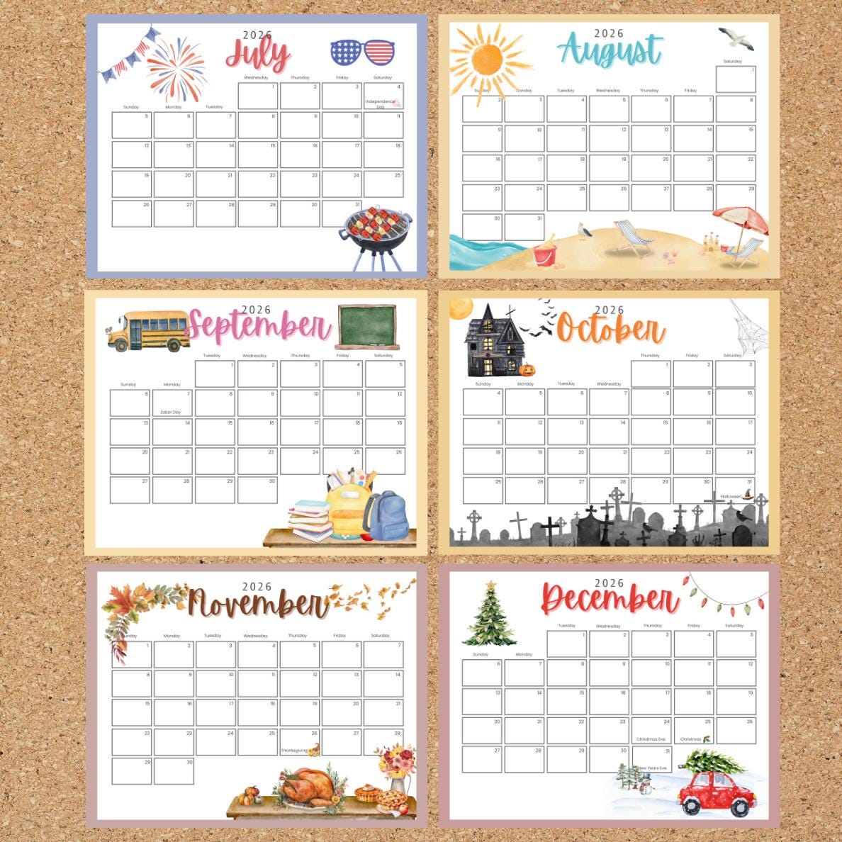 2026 Watercolor Calendar: Fillable Kids Homeschool Planner (digital ...