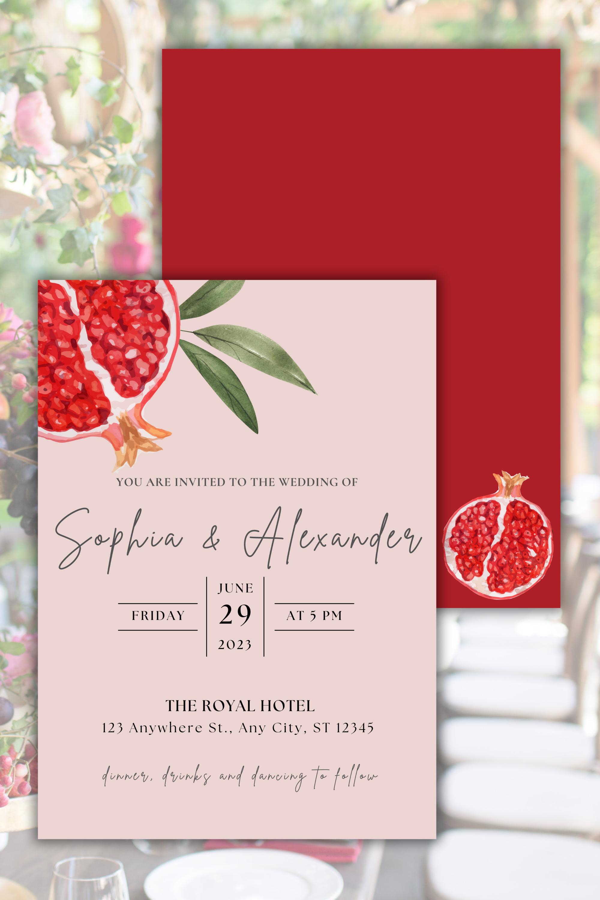 Pomegranate Wedding Invitation Template Digital Invitation Editable ...
