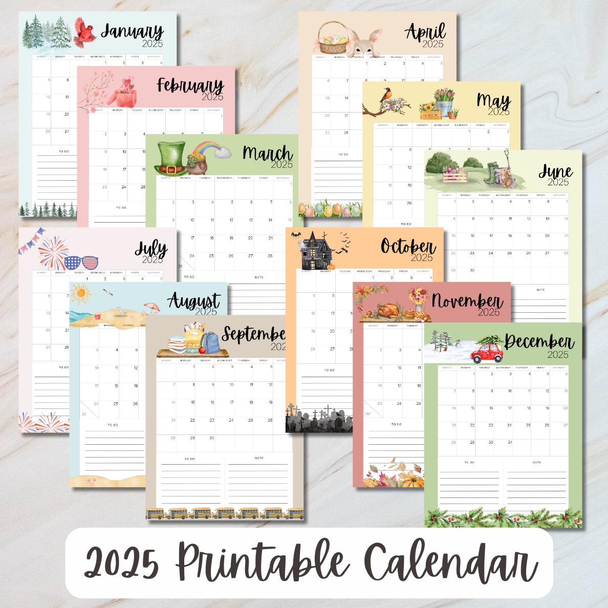 Printable Calendars 2025, Printable Kids Calendars, 2025 Fillable ...
