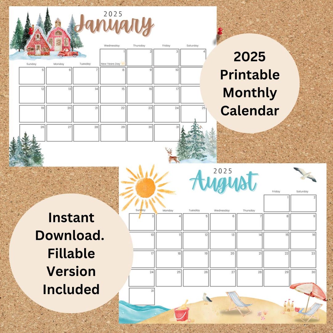 Printable Calendars 2025, Printable Kids Calendars, 2025 Fillable ...