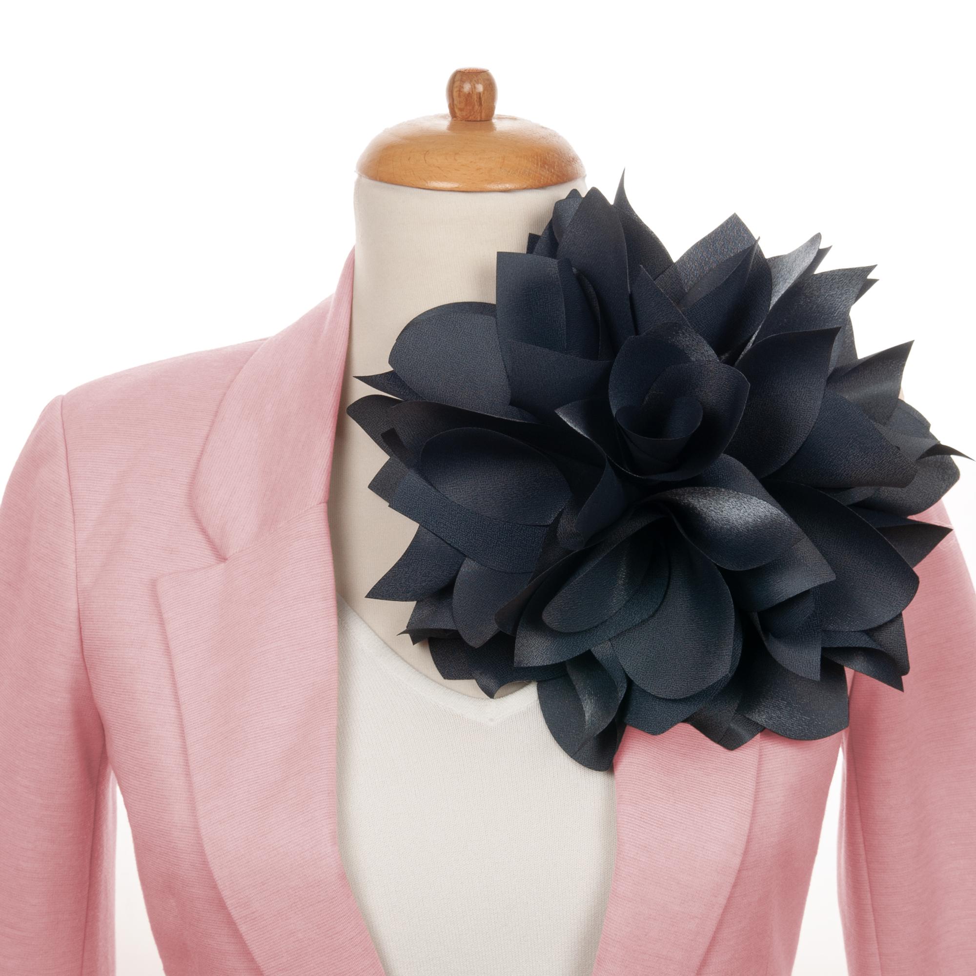 Oversized Coal Color Sparkle Flower, Elegant Satin Party Brooch for ...