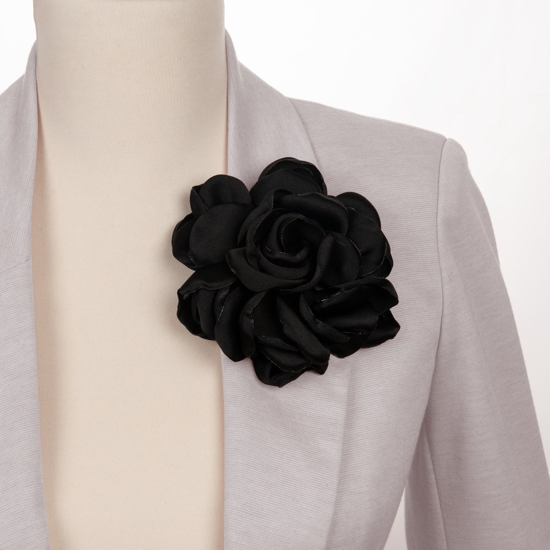 Black Satin Elegant Flower Brooch for Women Party Floral Pin Gift for ...