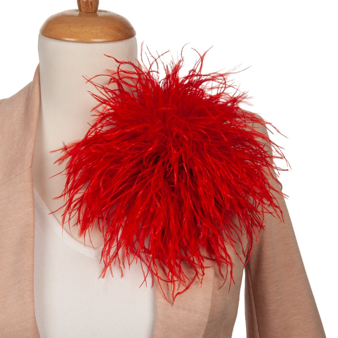Big Red Feather Brooch, Carmine Ostrich Feathers Decorative Floral Pin ...