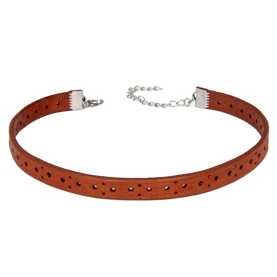 Tan leather choker necklace store