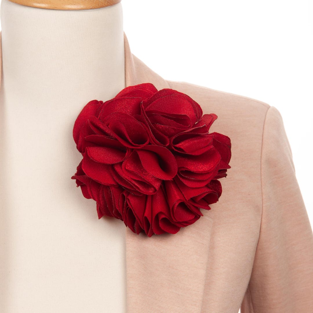 Red Flower Brooch, Handmade Floral Brooches, Shoulder Pin for Women - Etsy