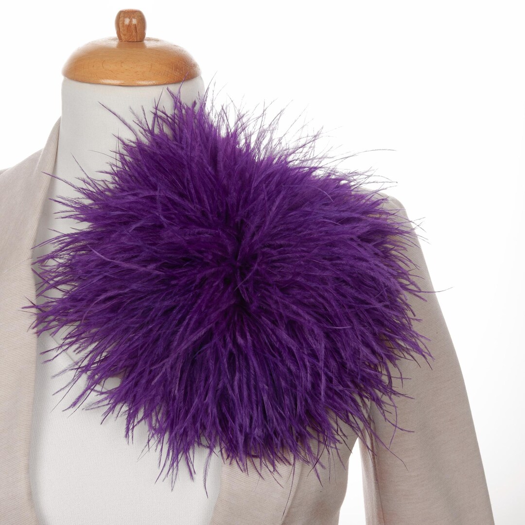 Violet Ostrich Feather Flower Pin, Handmade Statement Jewelry, Elegant ...