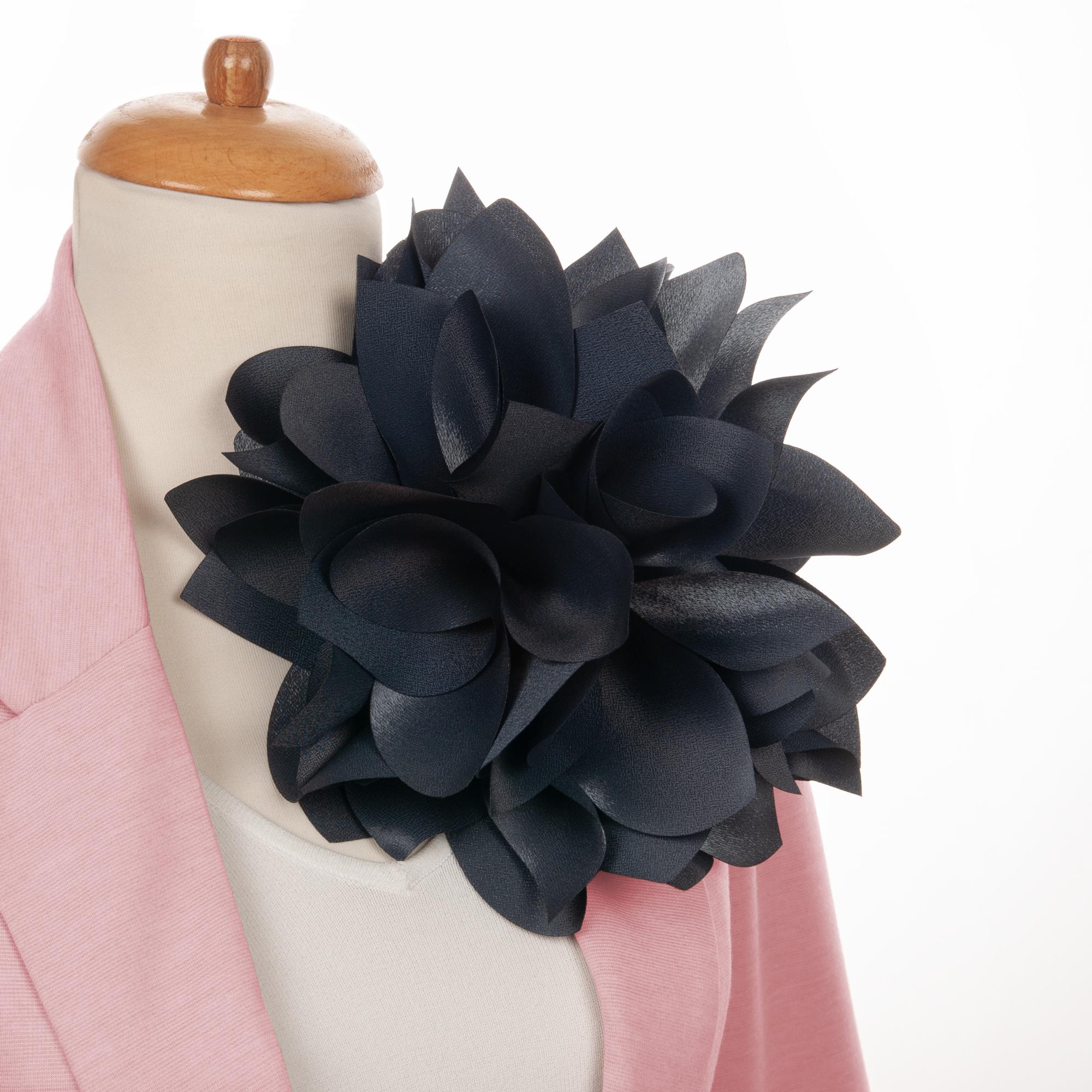 Oversized Coal Color Sparkle Flower, Elegant Satin Party Brooch for ...