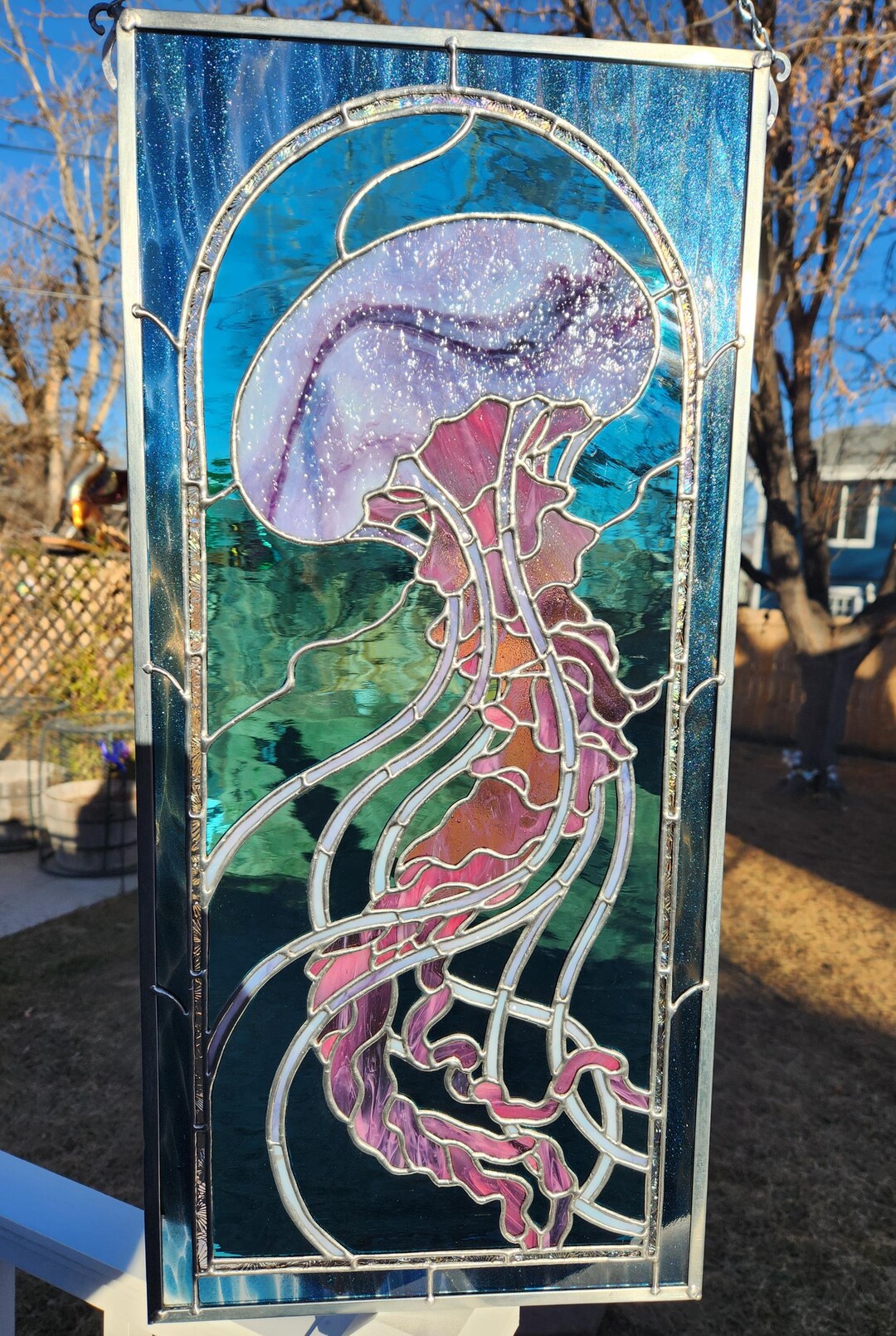 Sea Nettle Stained Glass Window Décor, Jellyfish Art Suncatcher, Ocean ...