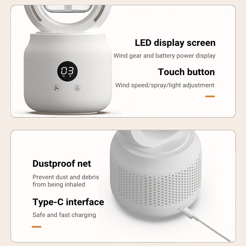 Summer Cooling Spray Mist Electric Fan Rechargeable Portable Wireless ...