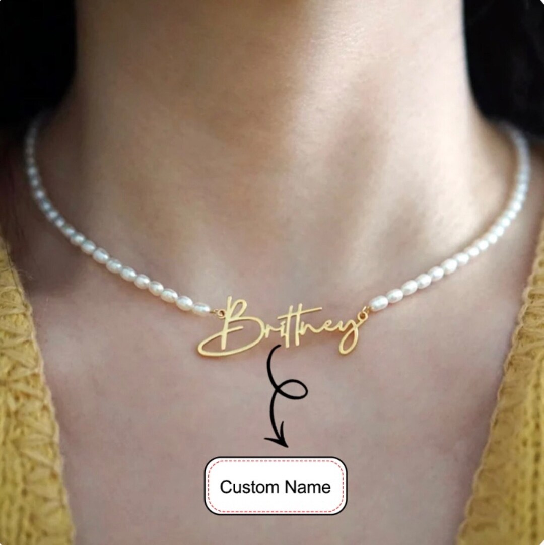 Personalized Pearl Name Necklace, Custom Pearl Name Necklace ...
