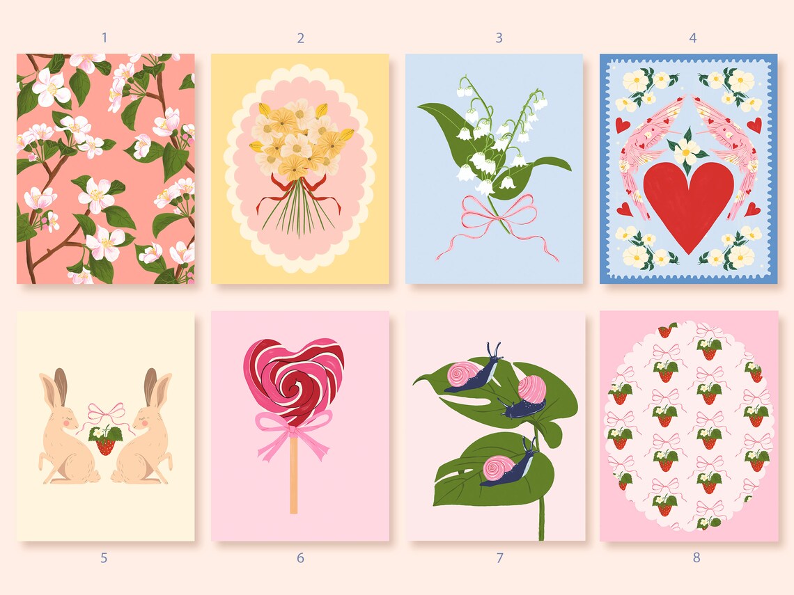Spring Postcard Set of Three, Cute Cards Bundle, Happy Easter Art ...