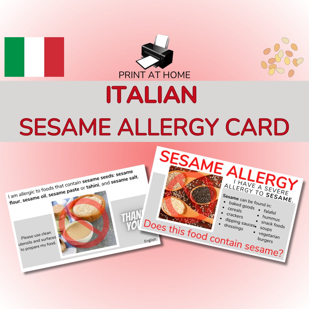Printable Italian Sesame Allergy Card Medical ID Allergy - Etsy