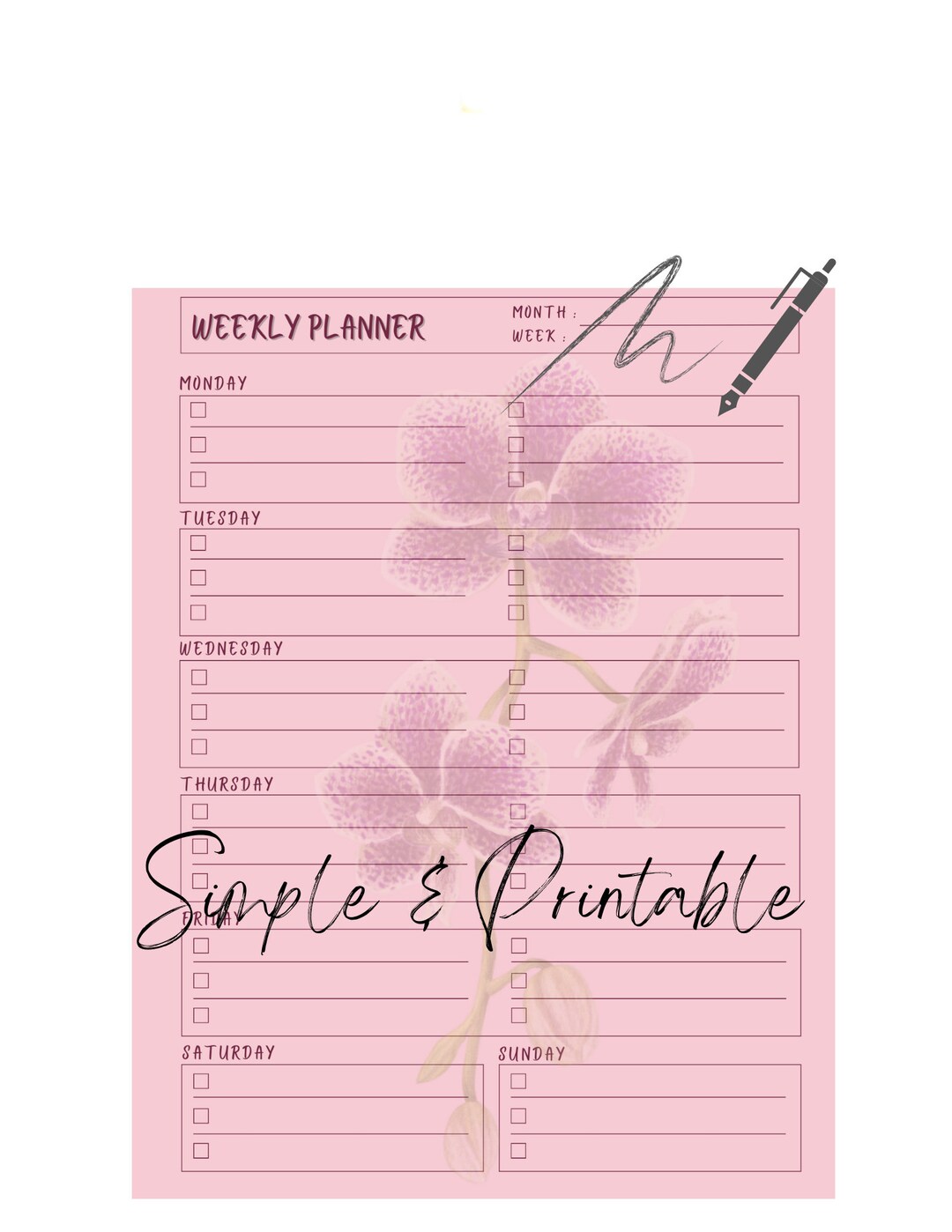 Floral Weekly Planner Printable to Do List Checklist - Etsy