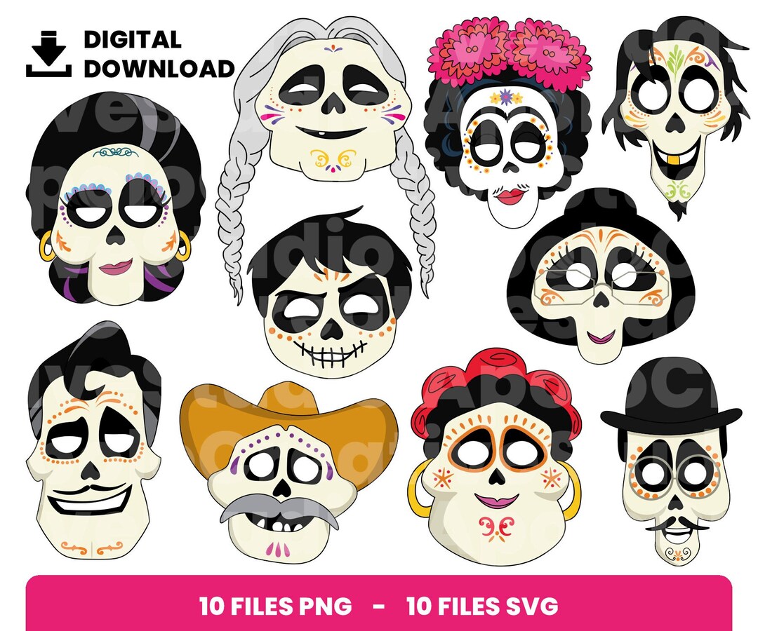 10 Clipart Bundle Layered Svg, Halloween Svg, Coco Masks Svg, Dia De ...