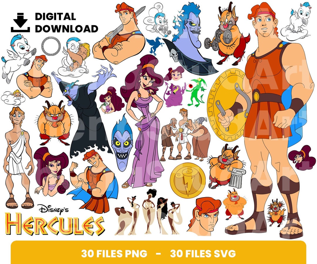 30 Clipart Bundle Layered Svg, Hercules Svg, Hades, Megara, Movie Svg ...