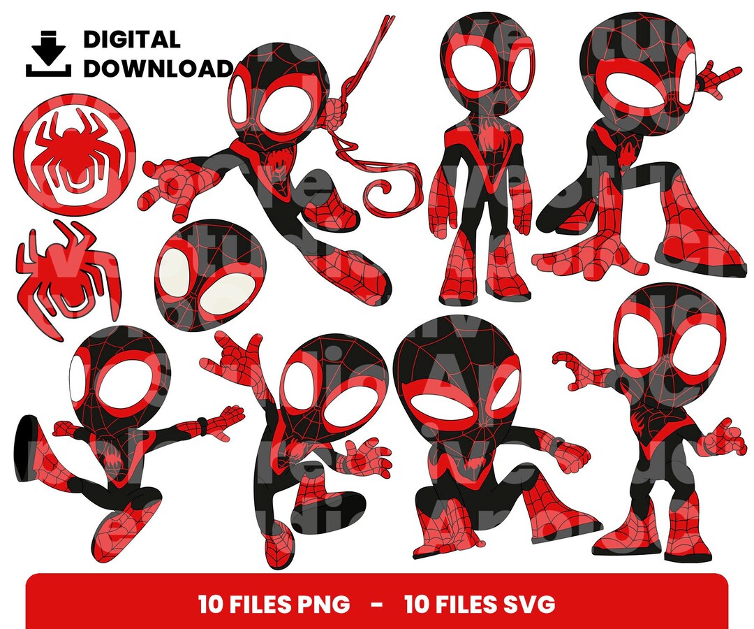 10 Clipart Bundle Layered Svg, Superhero, Spin Svg, Miles Morales Svg ...