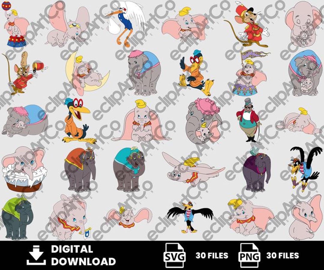 30 Clipart - Dumbo Svg, Dumbo Png, Mrs. Jumbo Svg, Movie Png, Digital ...