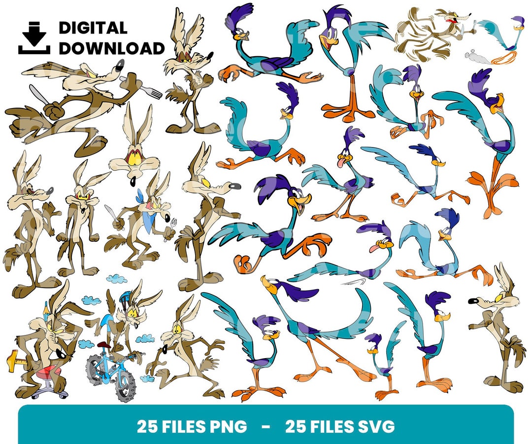 25 Clipart Bundle Layered Svg, Coyote Svg, Road Runner Svg, Cartoons ...