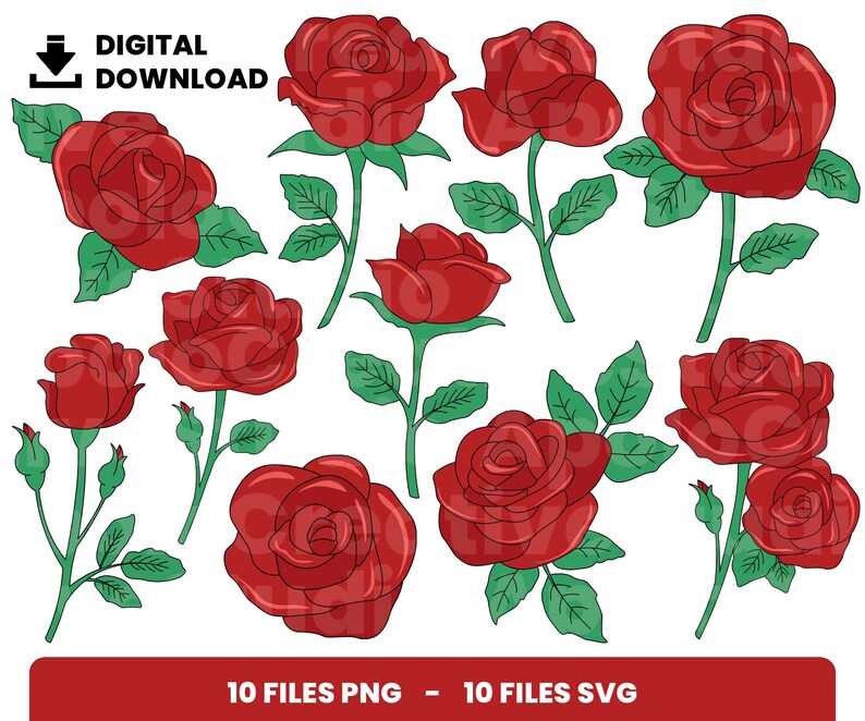 10 Clipart Bundle Layered Svg Flowers Svg Red Roses Svg - Etsy