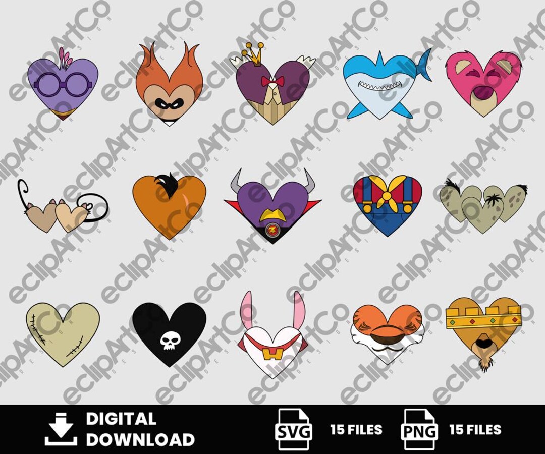 15 Clipart - Villains Valentines Day Svg, Villains Hearts Png, Villains ...
