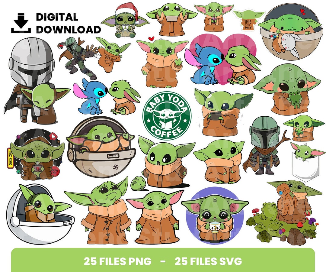 25 Clipart Bundle Layered Svg, Baby Grogu Svg, Baby Shower Svg, Baby ...