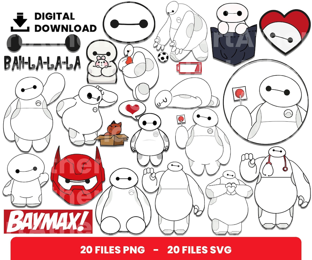 20 Clipart Bundle Layered Svg, Baymax Svg, Big Hero Six Svg, Love ...