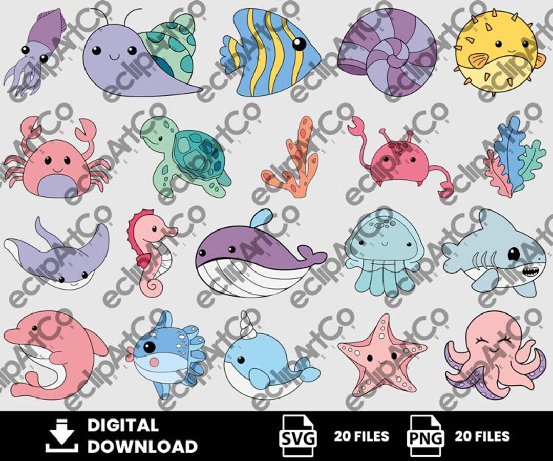 20 Clipart – Sea Animals, Ocean Life, Marine Life, Sea Animals Svg ...