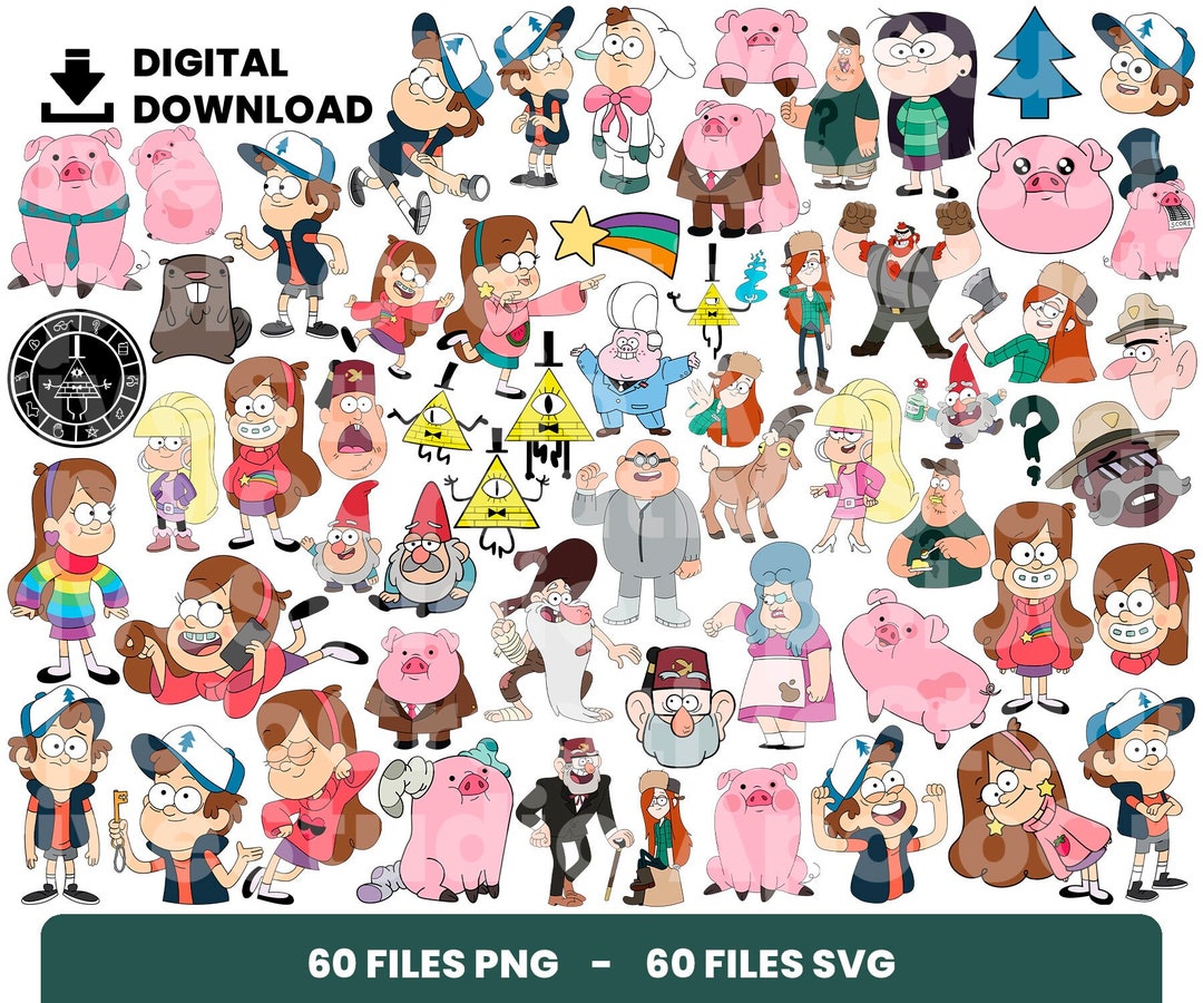 60 Clipart Bundle Layered Svg, Gravity Falls Svg, Children Svg, Love ...