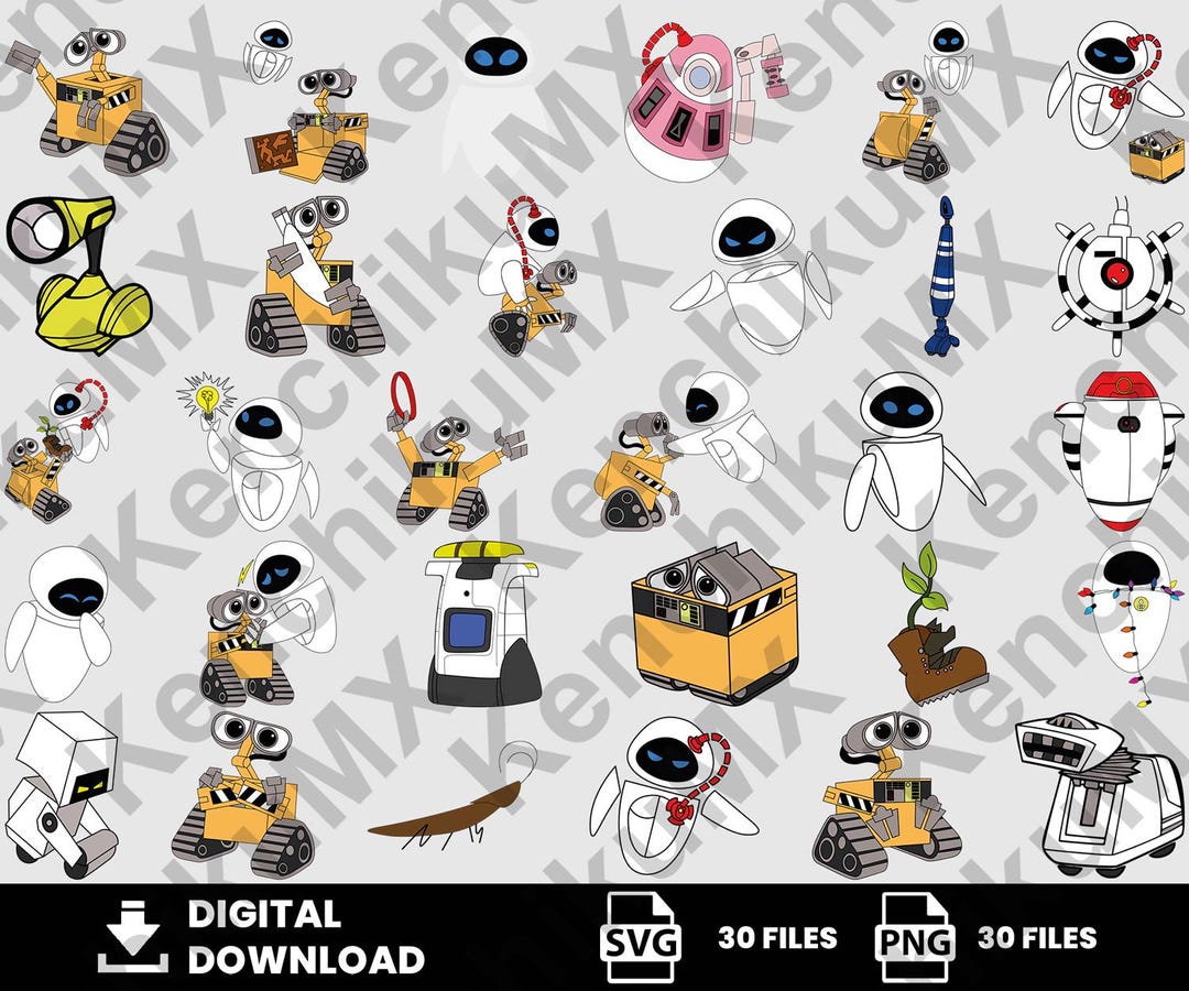 Wall E Svg, EVA Svg, Love Svg, Movie Svg, Clipart, Digital Download ...