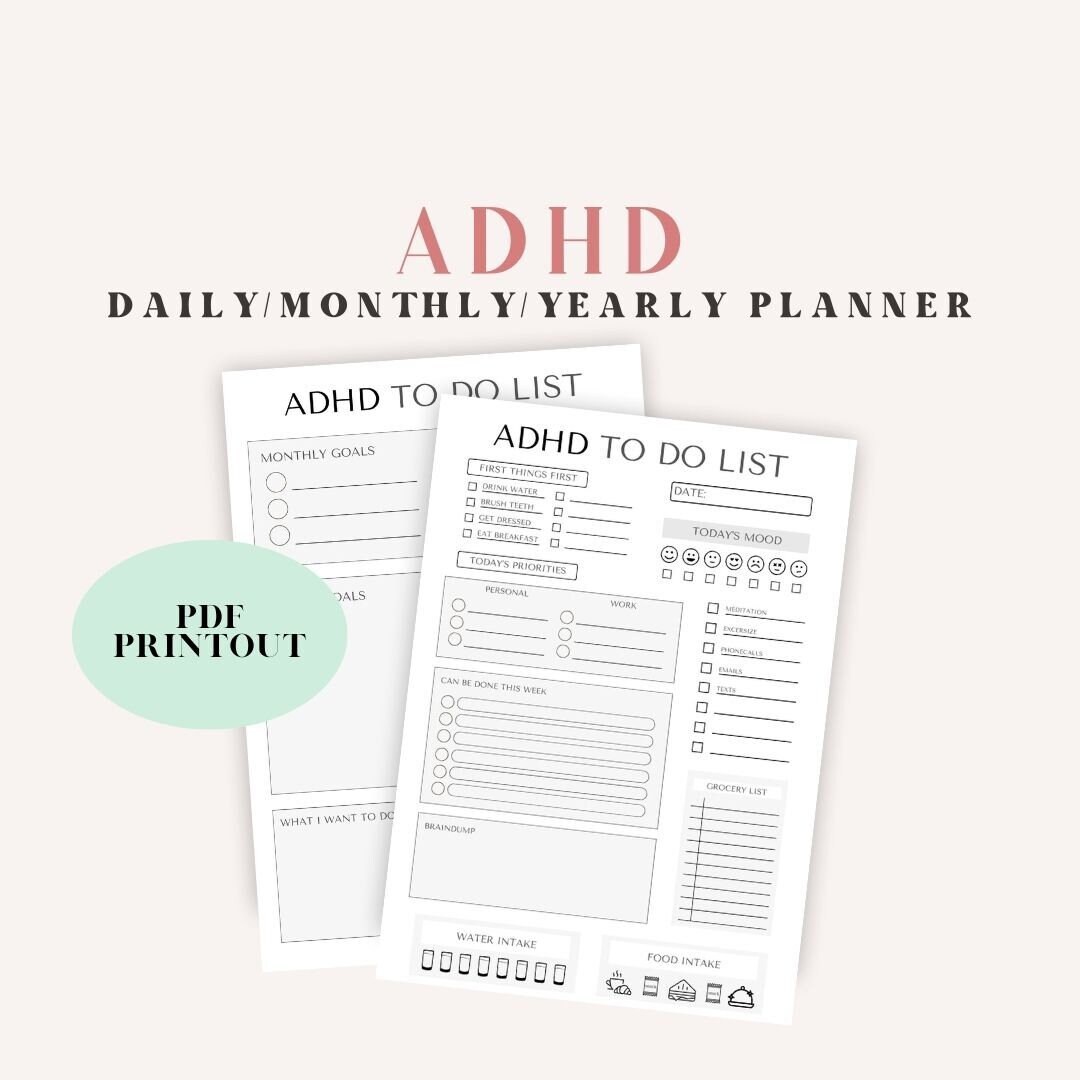 ADHD Pdf Printout Daily Monthly Yearly Planner ADHD - Etsy