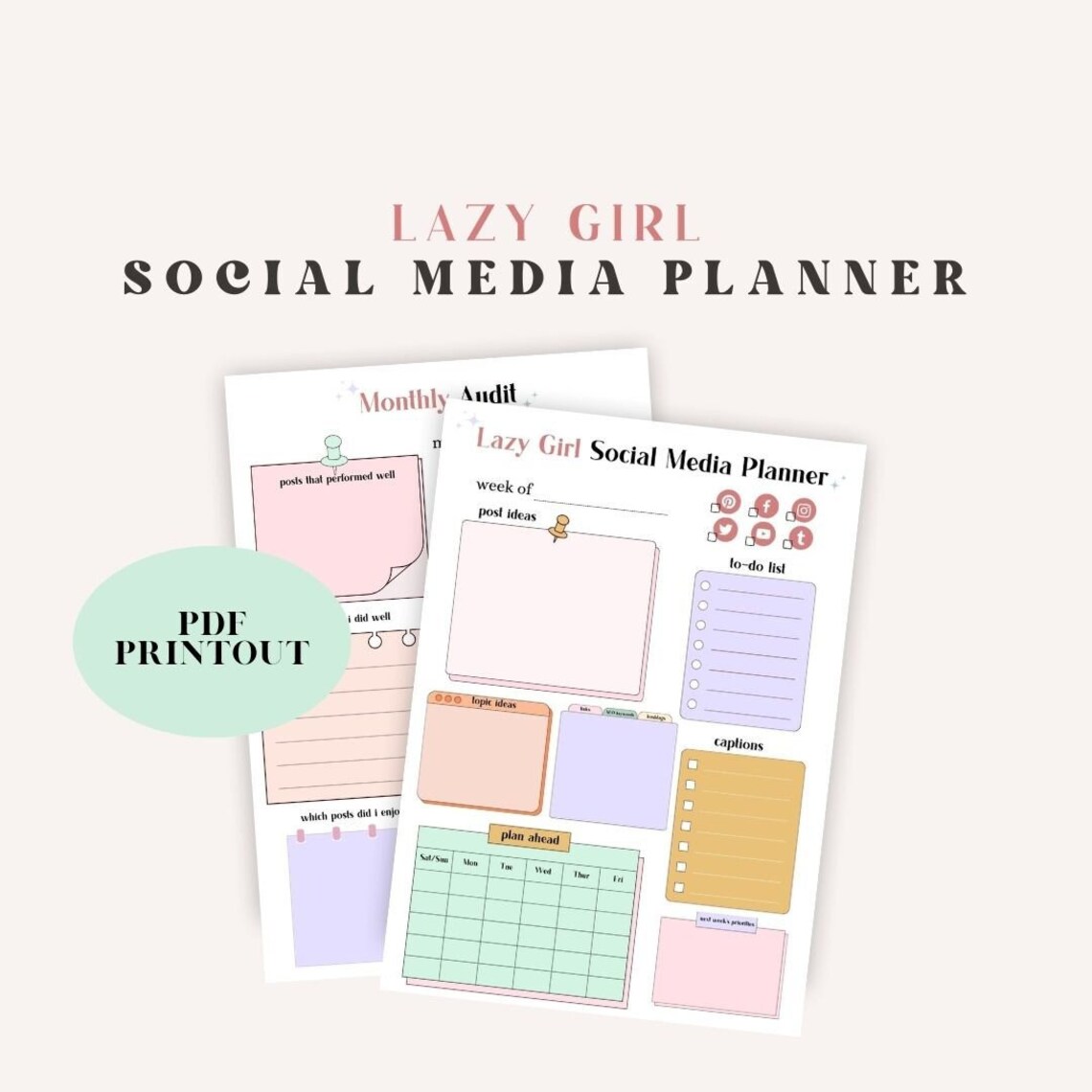 PDF Printout Lazy Girl Social Media Planner Printout for - Etsy