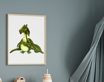 Grumble the Gruff Blue Dragon Art Print Fantasy Wall Decor for Kids ...