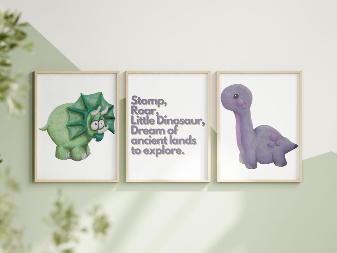 Stomp Roar Little Dinosaur Poster Prints - 3 Beautiful Art Prints for ...
