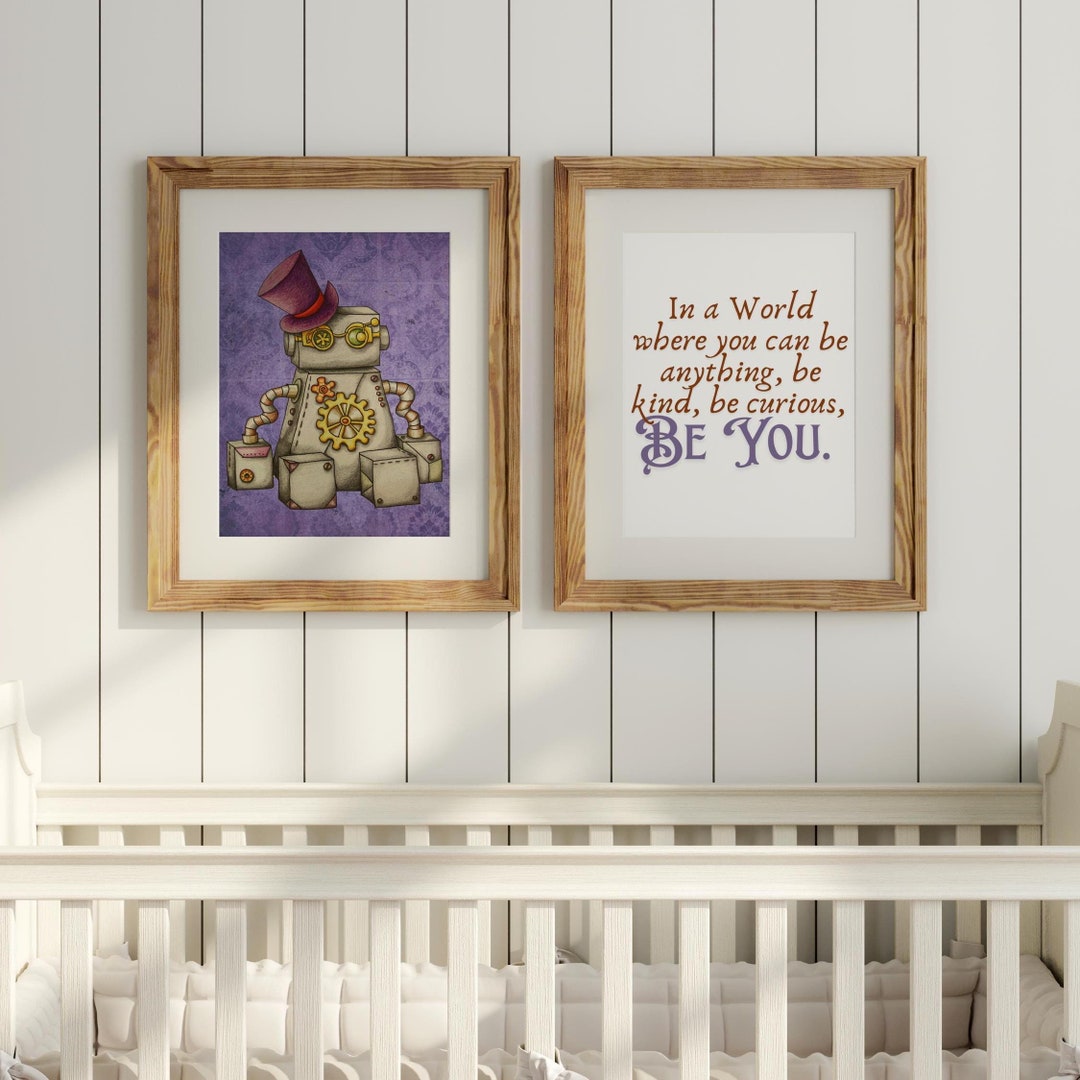 Steampunk Robot Poster Set With Cute Quote Wall Art for Nursery Kids ...
