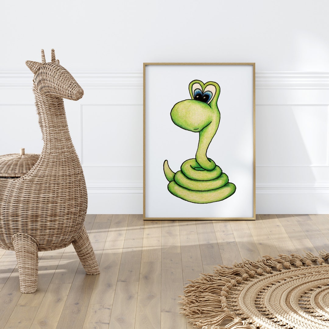 Funny Snake Art Print - Slinky the Smiling Serpent - Quirky Wall Decor ...