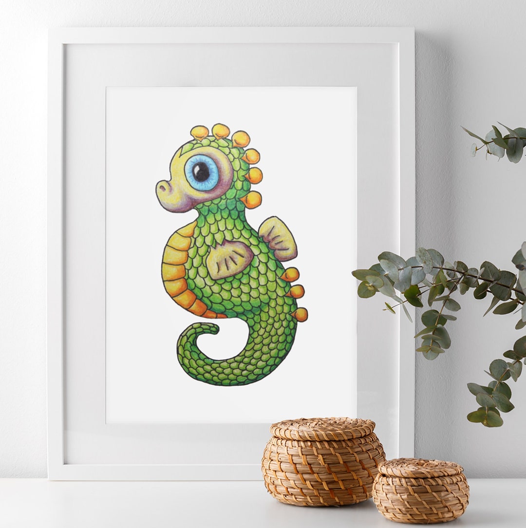 Underwater Character Art Print Sammy the Seahorse Wall Decor Kids Room ...