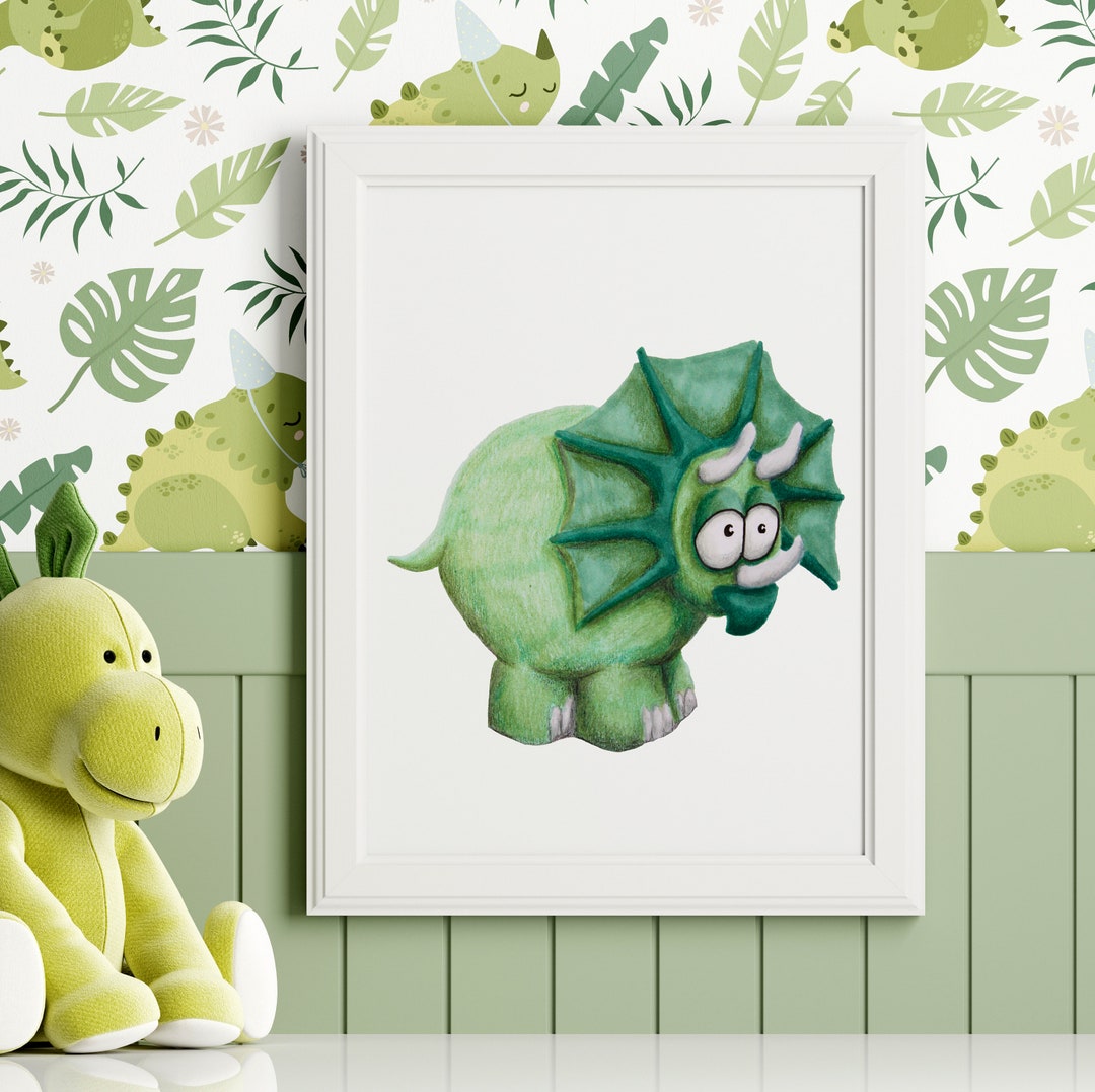 Trixie the Triceratops - Playful Veggie Dinosaur Art Print ...