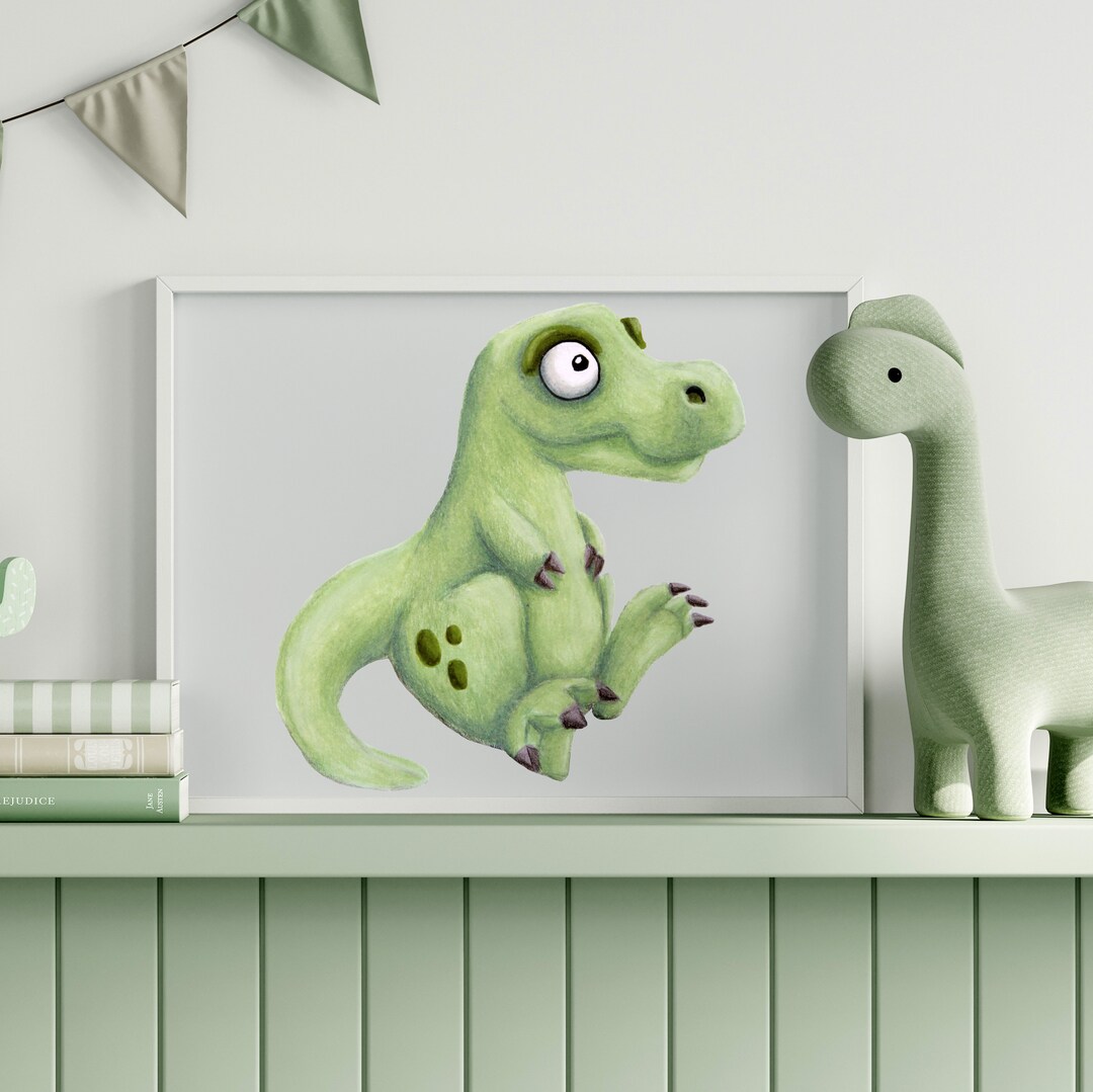 Tiny T-rex Dinosaur Art Print - Toby the Lovable Dino - Cute Nursery ...