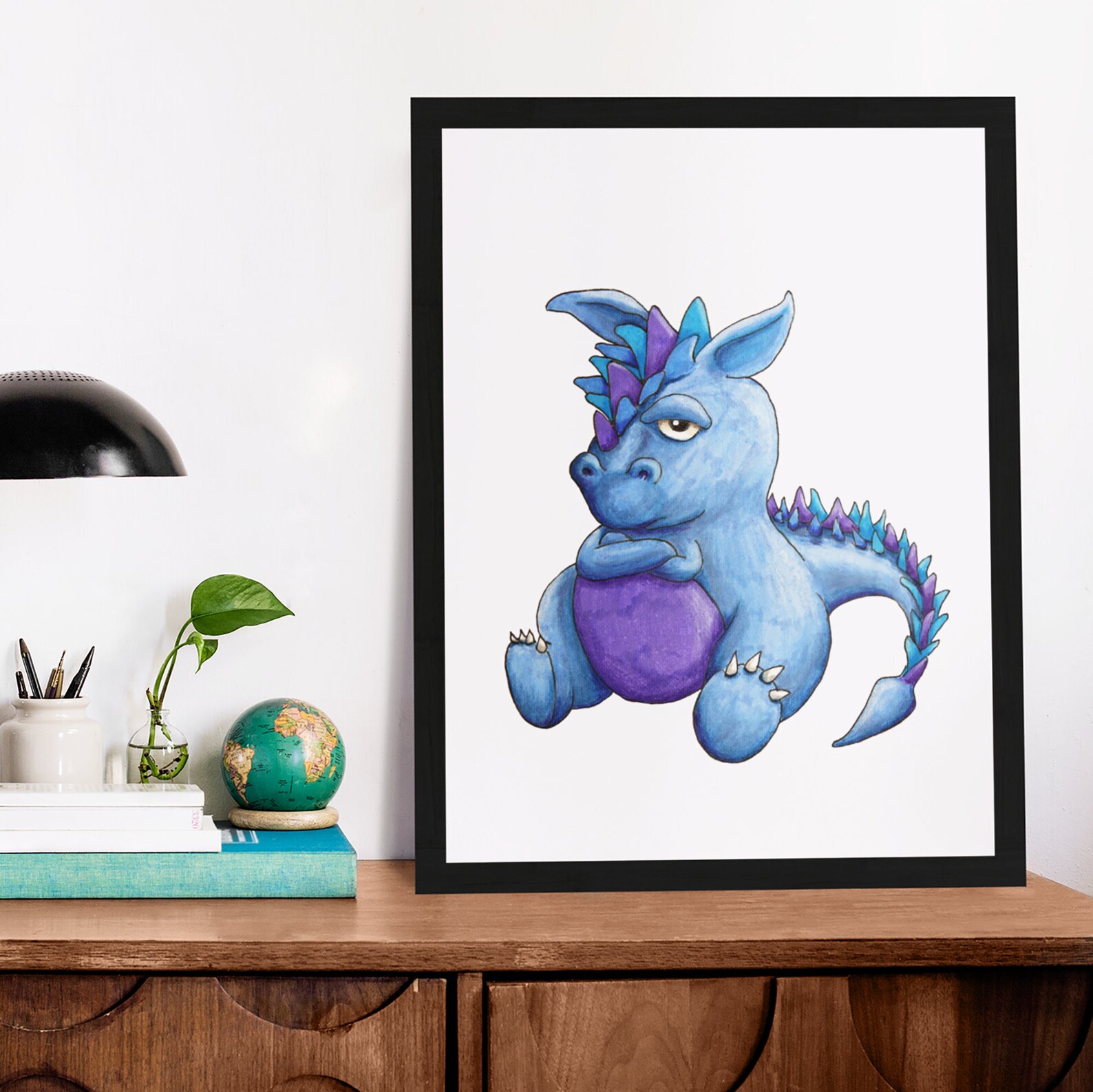 Grumble the Gruff Blue Dragon Art Print Fantasy Wall Decor for Kids ...