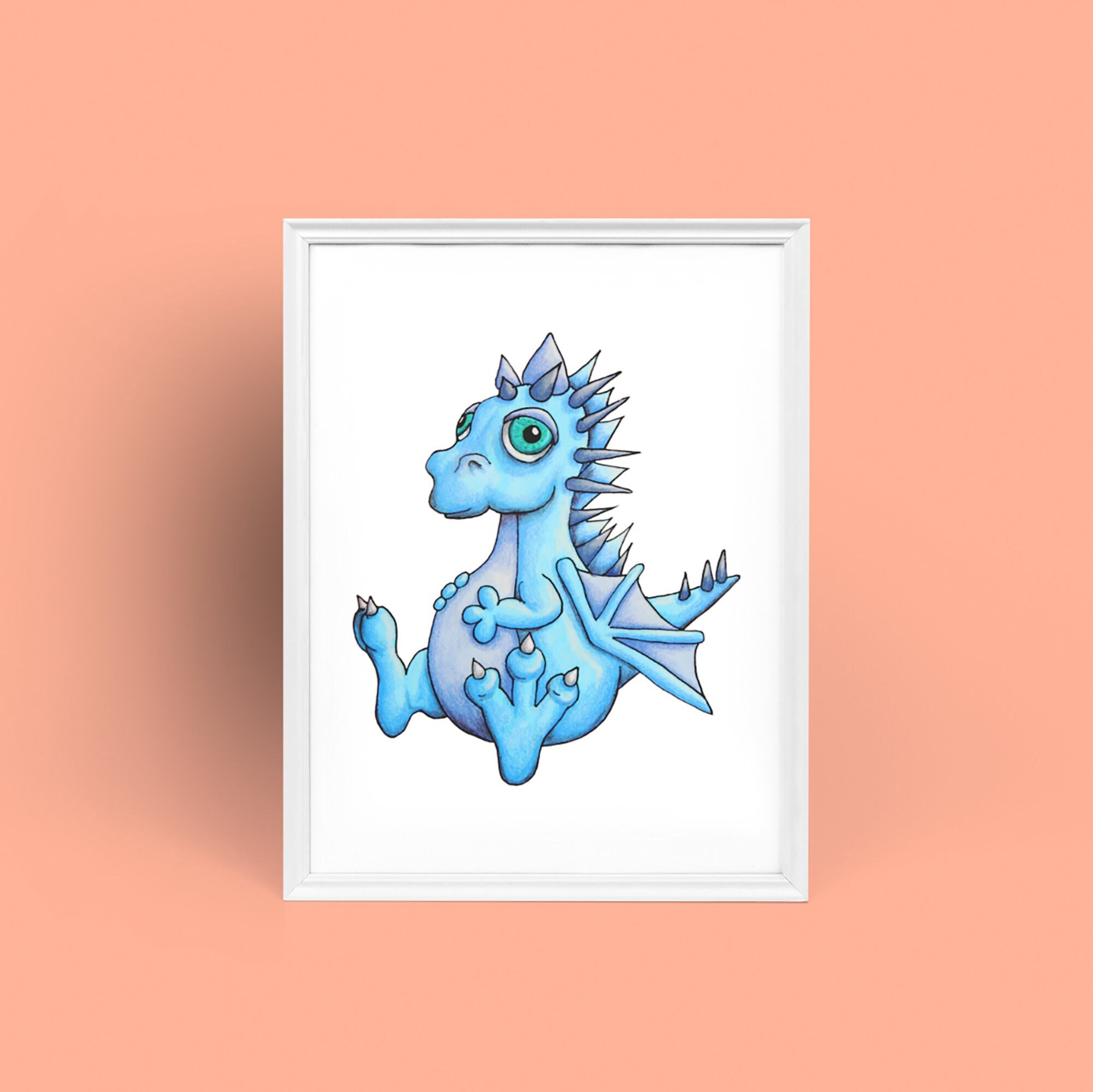 Frostspike Blue Dragon Art Print – Mythical Dragon Illustration ...