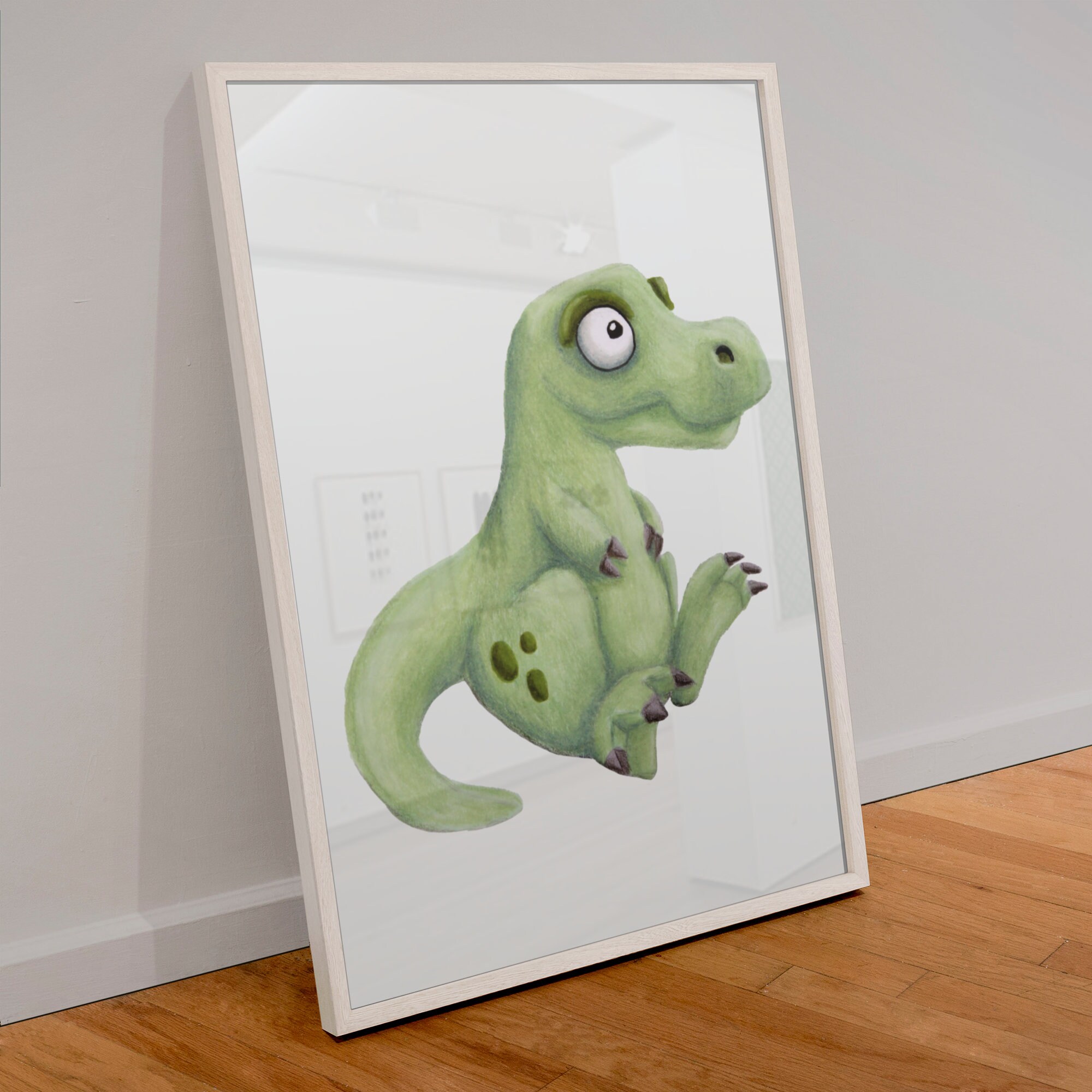 Tiny T-rex Dinosaur Art Print - Toby the Lovable Dino - Cute Nursery ...