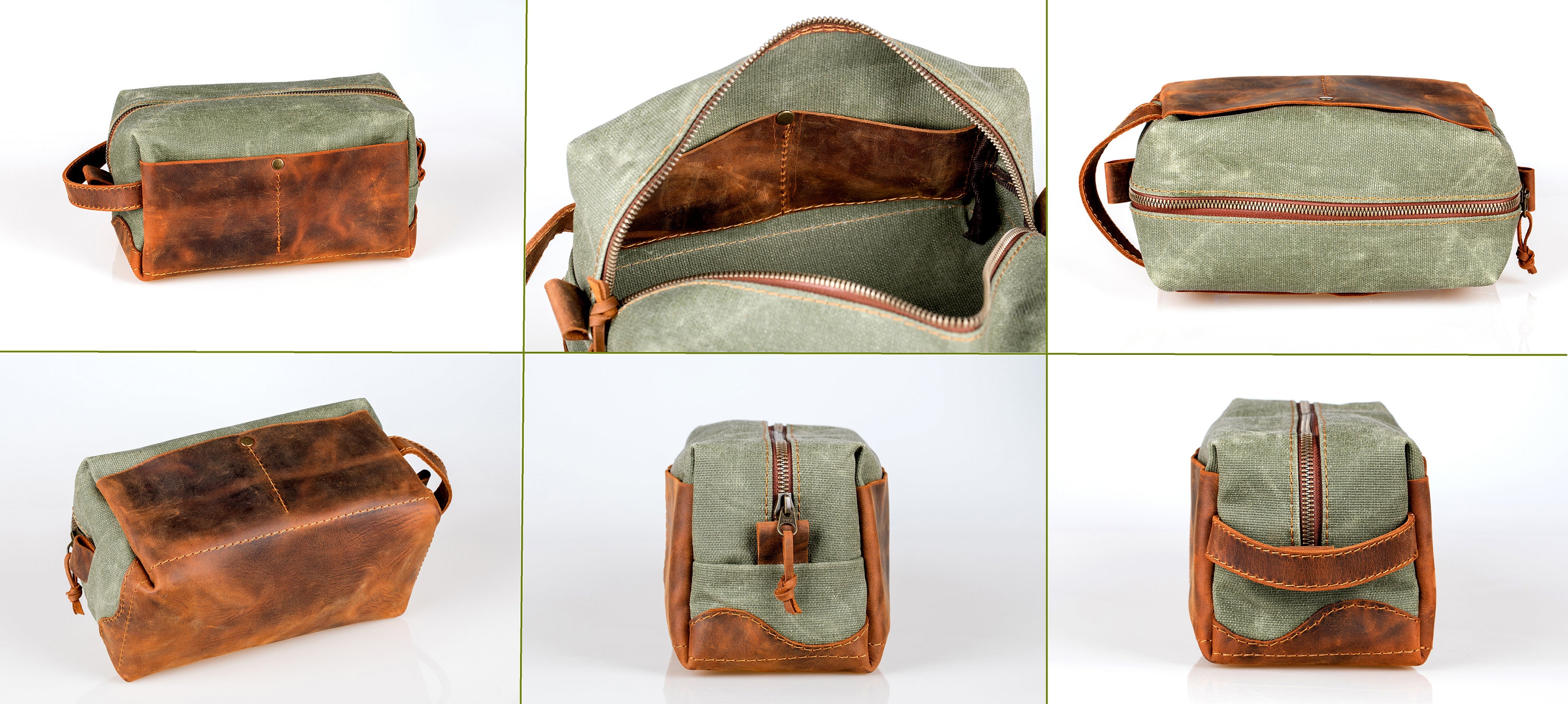 Waxed Canvas Dopp Kit for Men With Leather Pockets, Groomsmen Leather ...