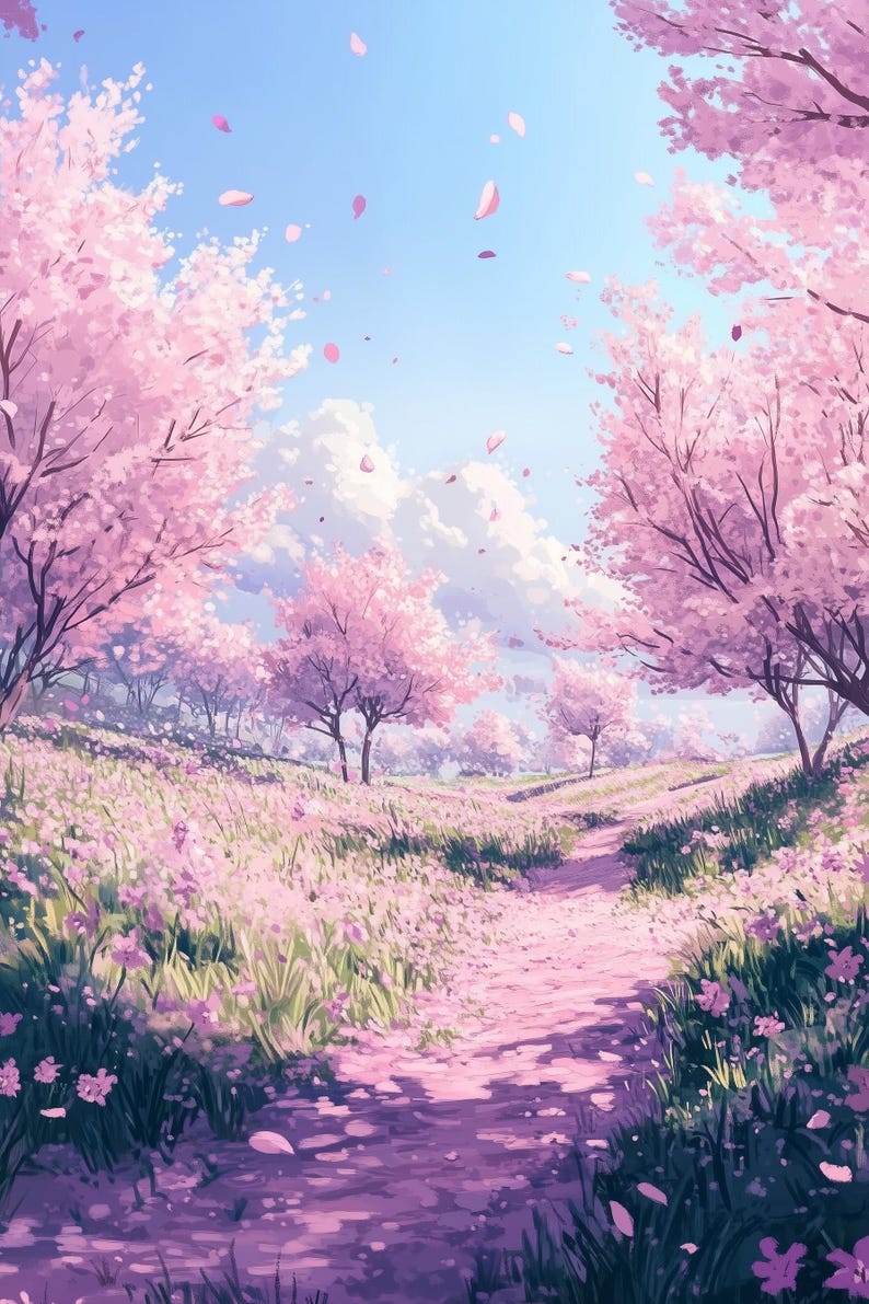 Studio Ghibli Cherry Blossom Forest Poster - Anime-inspired Japanese ...