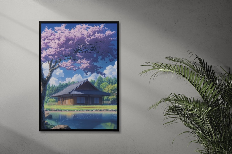 Studio Ghibli Inspired Lakehouse Poster - Japanese Anime Aesthetic Art ...