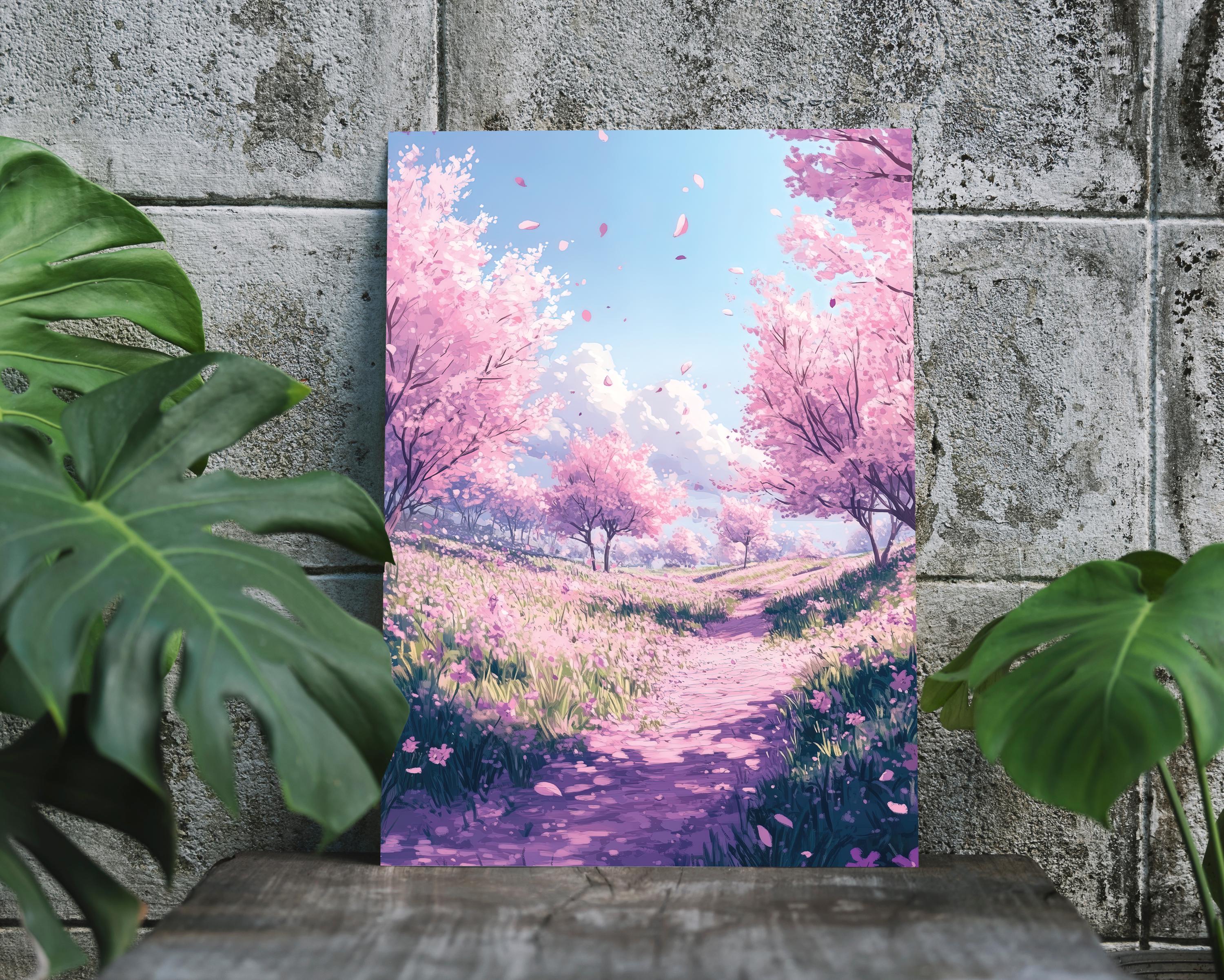 Studio Ghibli Cherry Blossom Forest Poster - Anime-inspired Japanese ...