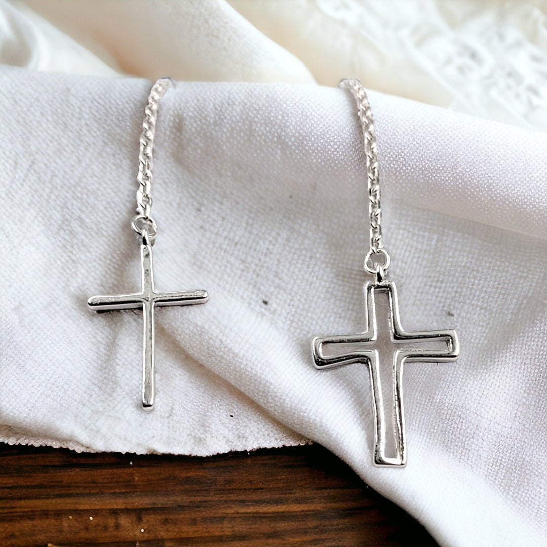 925 Sterling Silver Double Interlocking Cross Charm Stylish Minimalist ...