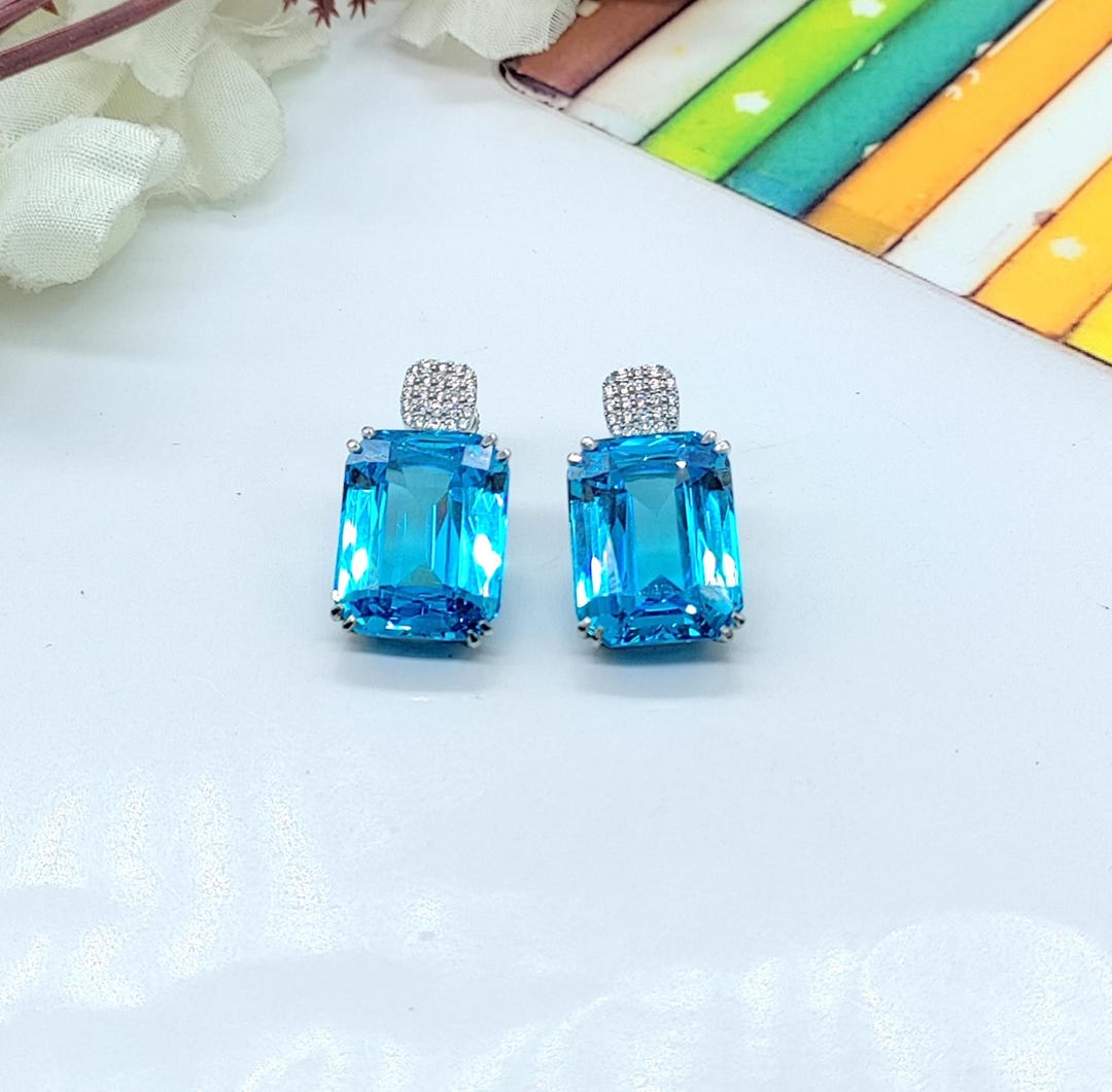 Handmade Emerald Cut Aquamarine Drop Earrings, Sterling Silver 925 - Etsy